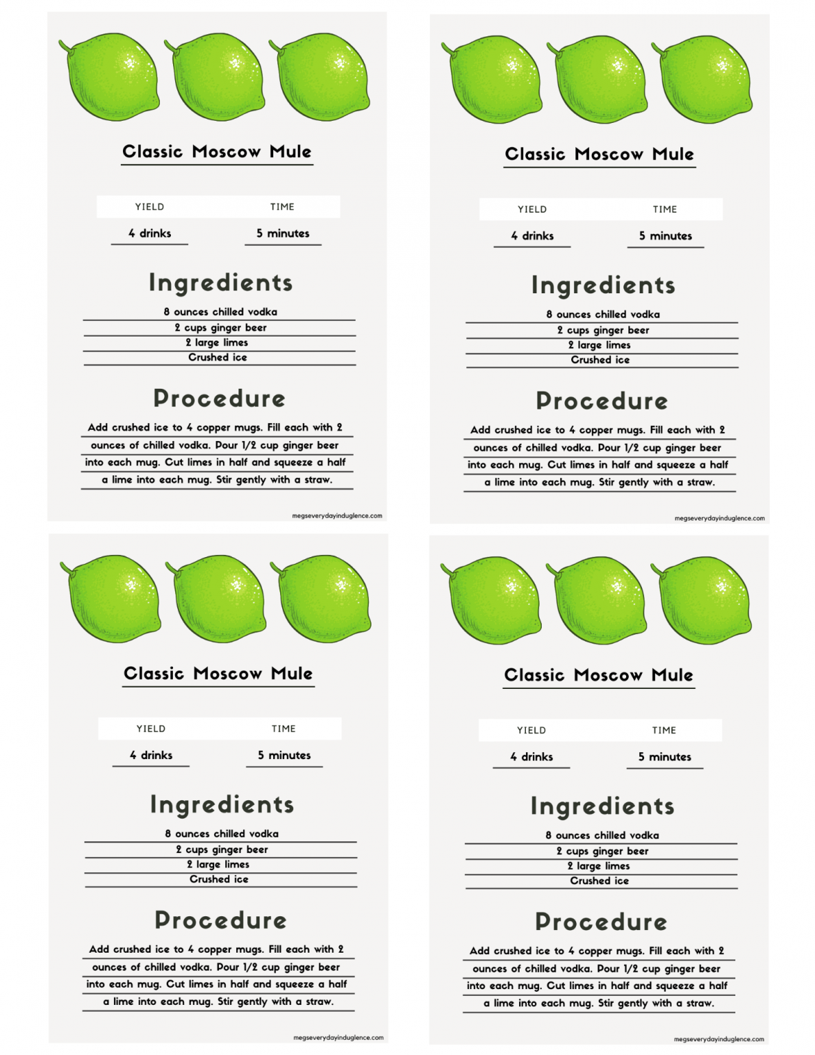 Free Moscow Mule Recipe Card printable - Meg's Everyday Indulgence